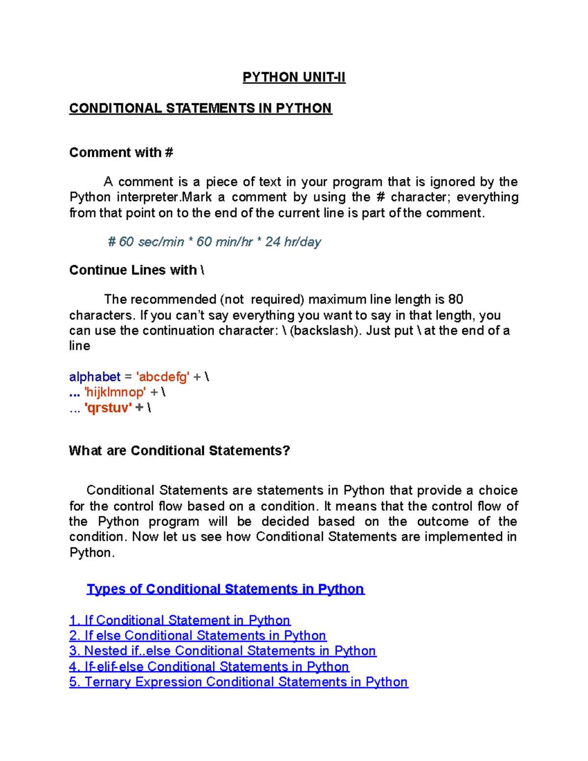 Conditional Statements Python Unit Ii Conditional Statements In Python Comment With A