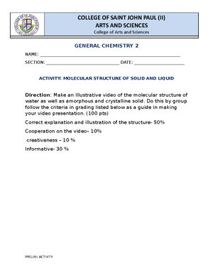Prelim Activity- Intermoleular Forces OF Attraction OF Solid AND Liquid ...