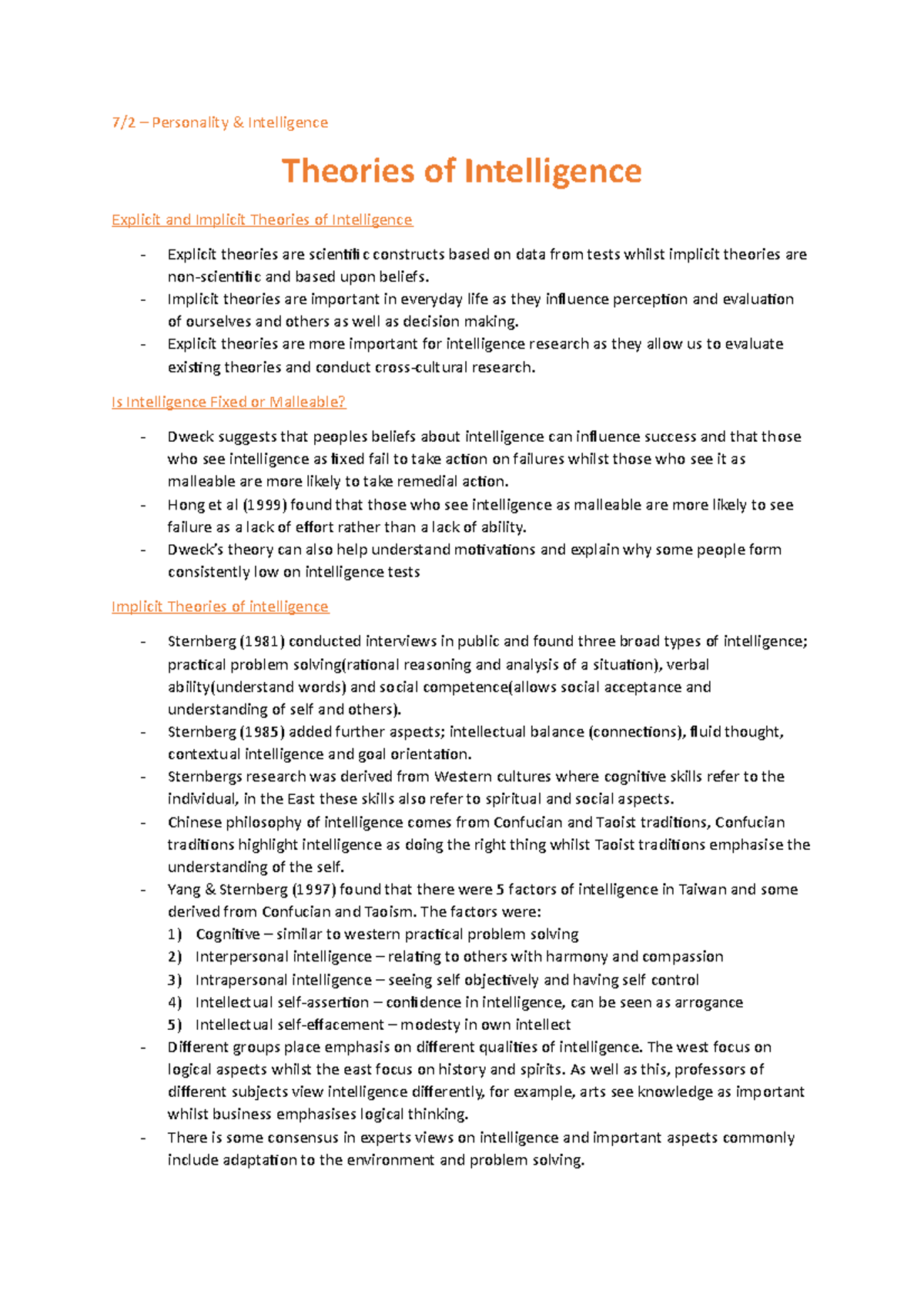 Theories of Intelligence - 7/2 – Personality &amp; Intelligence ...