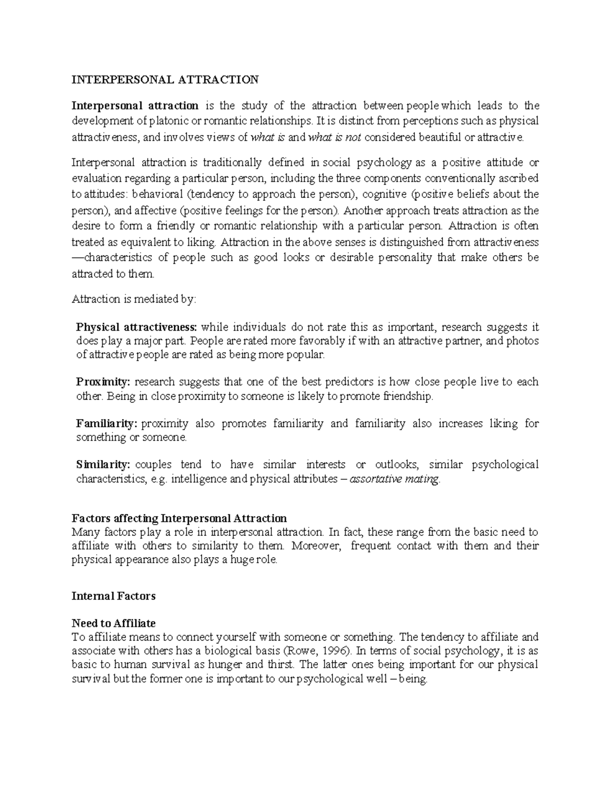 Social cognition and attitudes - INTERPERSONAL ATTRACTION Interpersonal attraction is the study ...