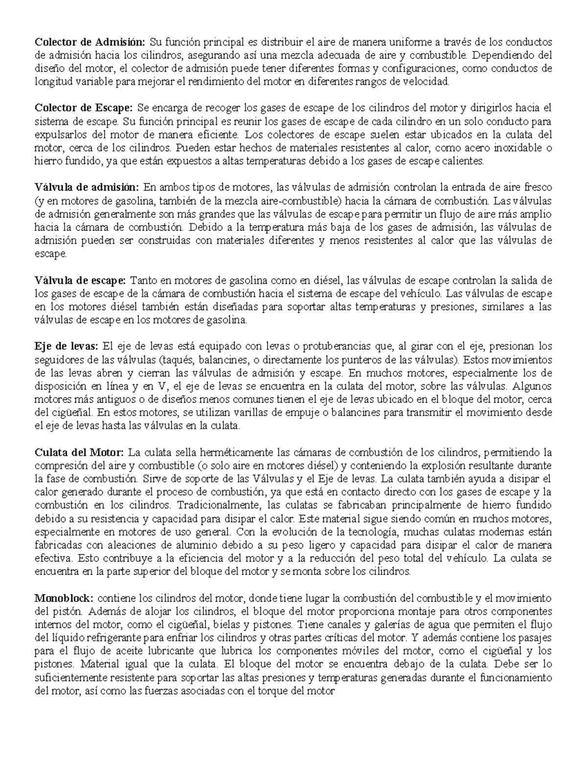 Partes de un motor y Ángulos de Avances y retrasos de válvulas ...