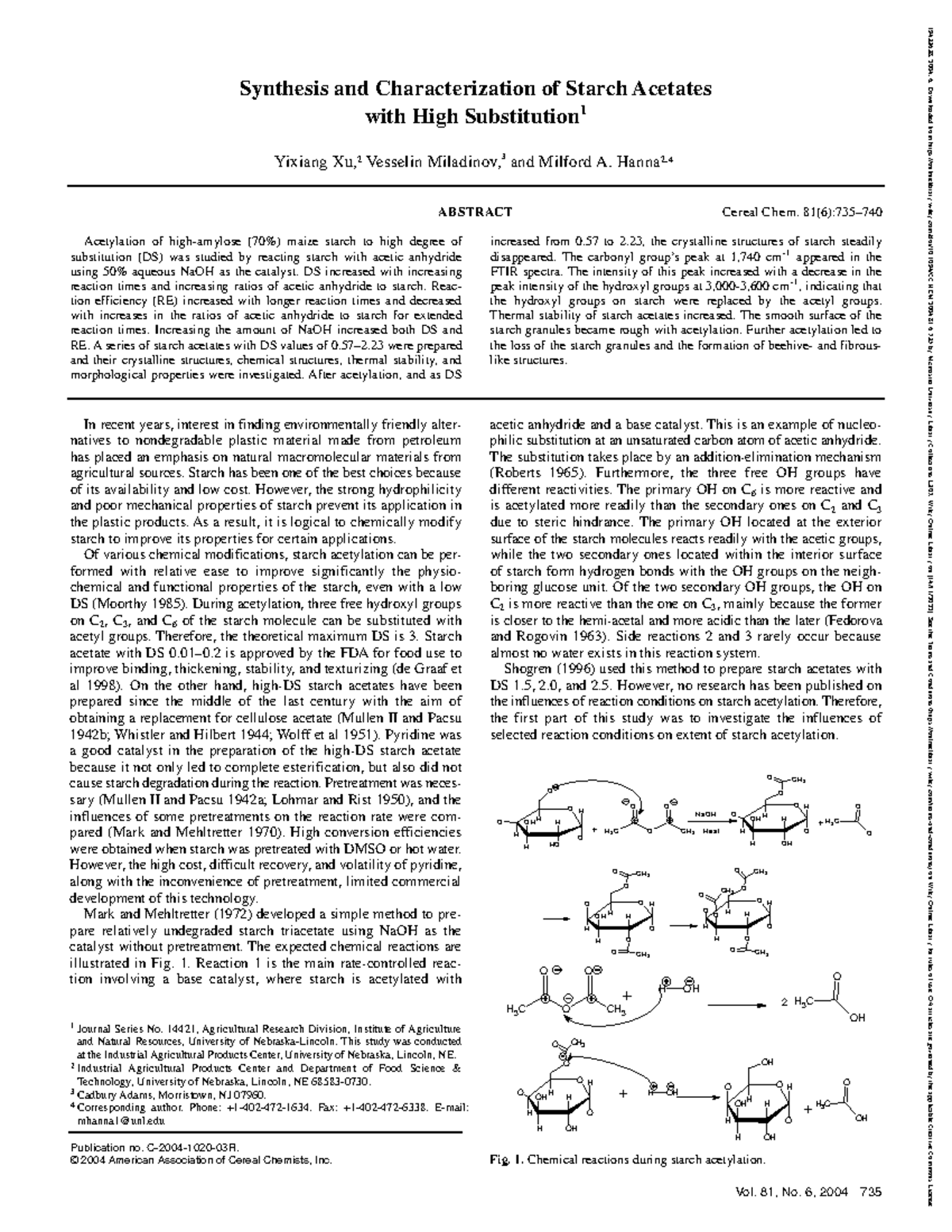 Synthesis and Characterization of Starch Acetates with High ...