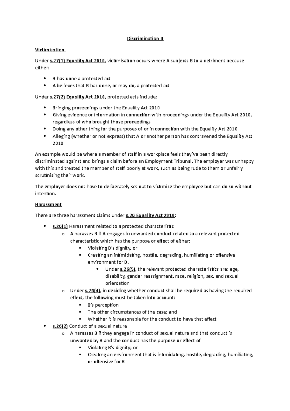 Lecture 6 - Discrimination II - Discrimination II Victimisation Under s ...