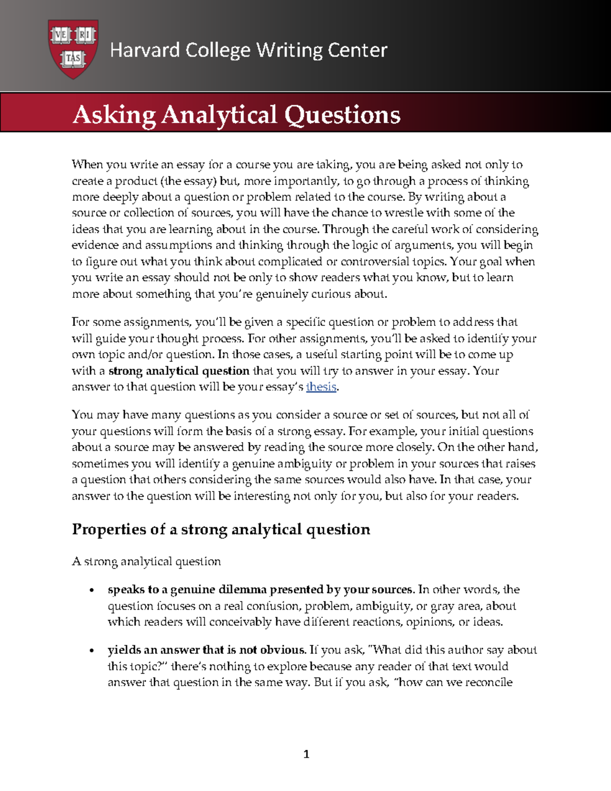 Asking analytical questions - Harvard College Writing Center 1 Asking ...