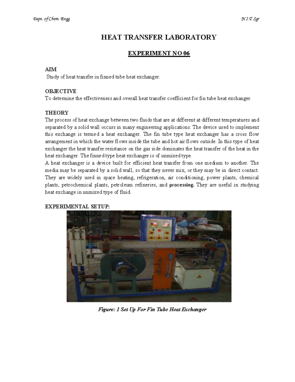 22-26 - Study of heat transfer in finned tube heat exchanger. - HEAT TRANSFER LABORATORY ...