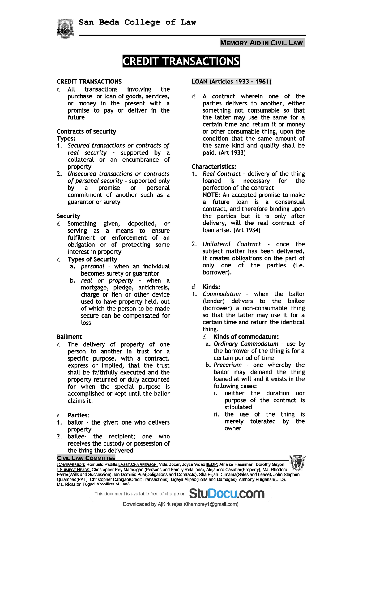 Credi-transaction-reviewer - Corporate Law - AdDU - Studocu