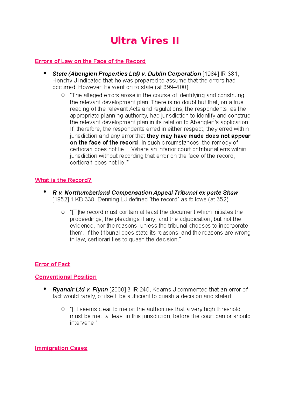 Ultra Vires II - Ultra Vires II Errors of Law on the Face of the Record ...