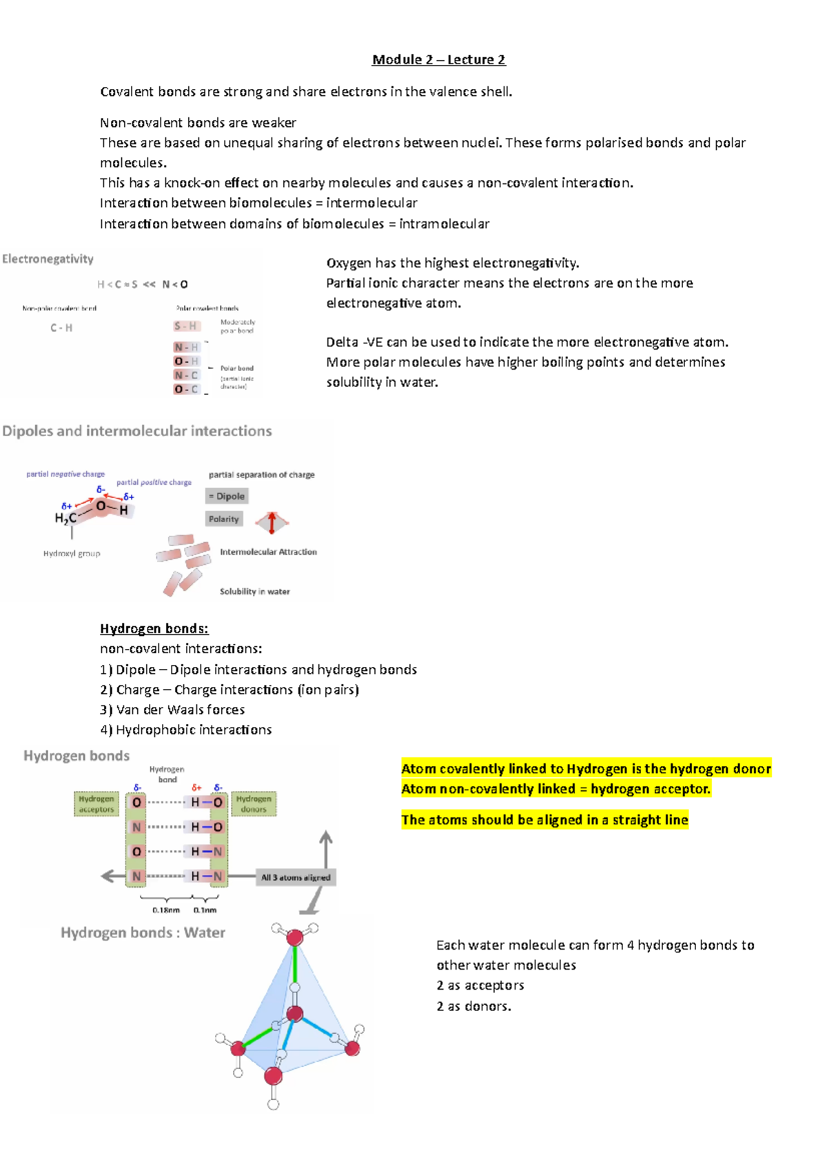 Module 2 - Lecture 2 - Biochemistry - Module 2 – Lecture 2 Covalent bonds are strong and share ...