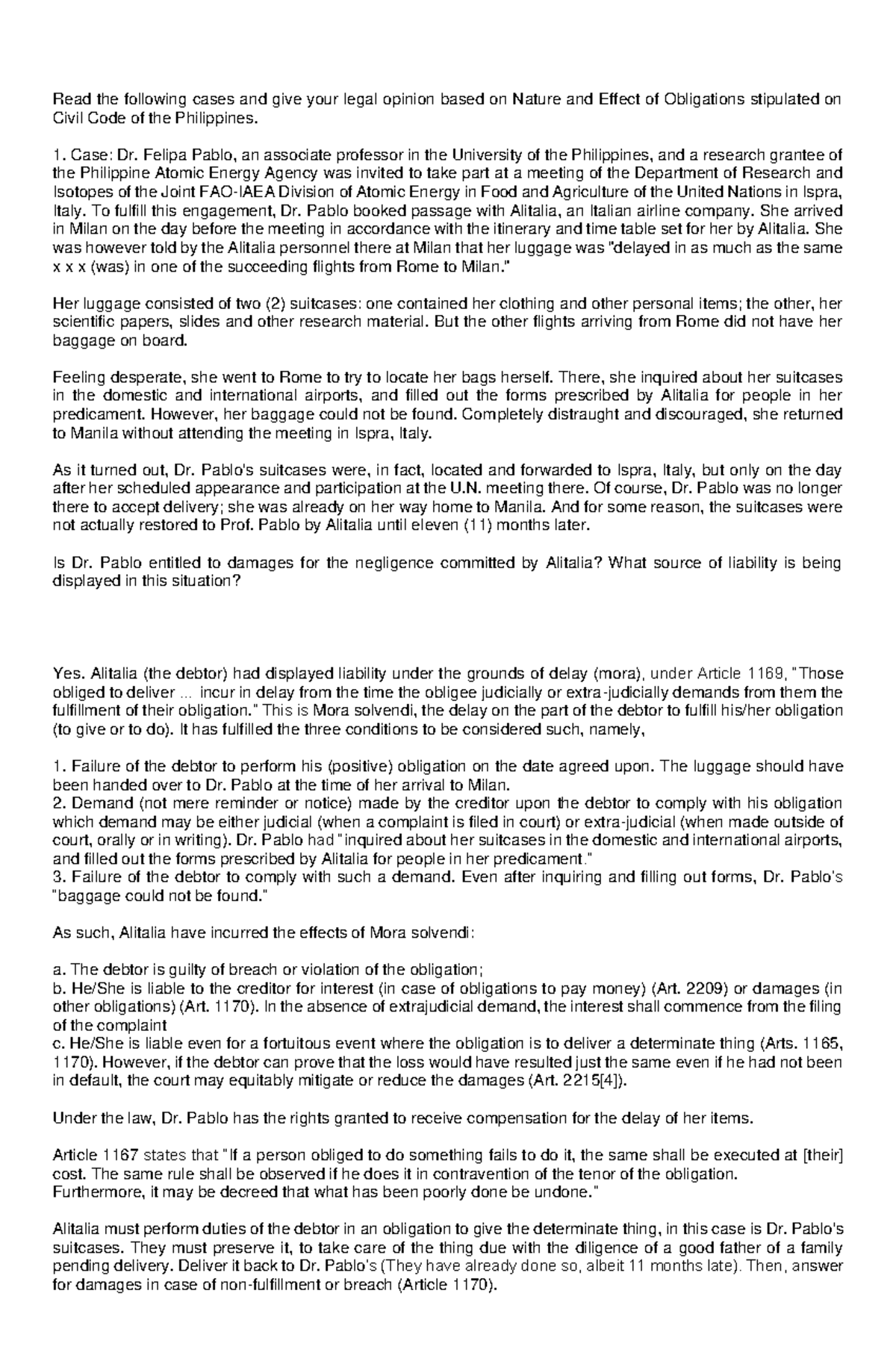 ECE Laws Activity 1 - Read the following cases and give your legal opinion based on Nature and ...