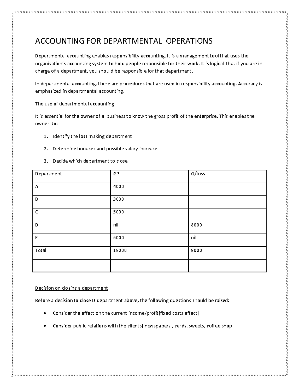 Departmental Accounting - It is a management tool that uses the ...