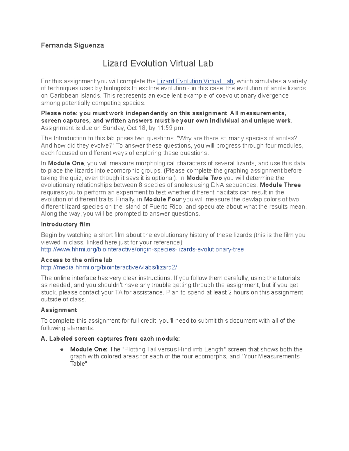Wk 9 Lizard Evolution - worksheet - Fernanda Siguenza Lizard Evolution ...