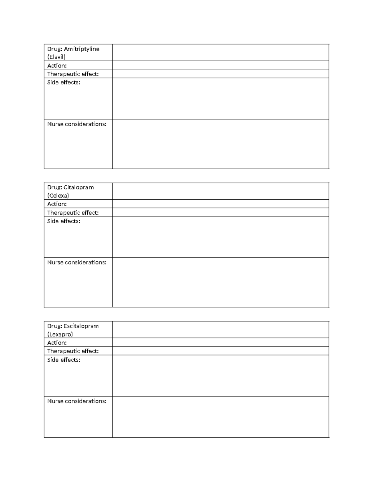 Antidepression drug sheet b - Tagged - Drug: Amitriptyline (Elavil ...