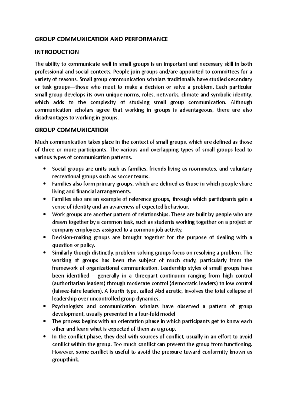 Group Communication AND Performance - GROUP COMMUNICATION AND ...