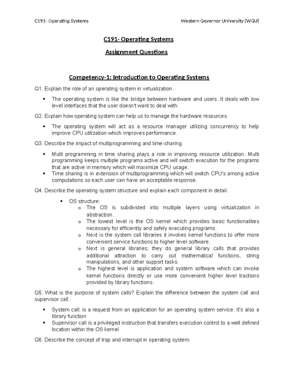 C191- Assignment questions (Competency-1) - C191- Operating Systems ...