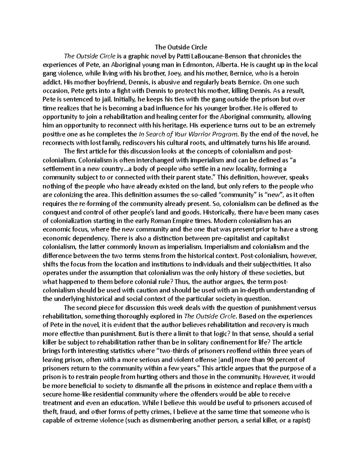 The Outside Circle - Discussion - The Outside Circle The Outside Circle ...