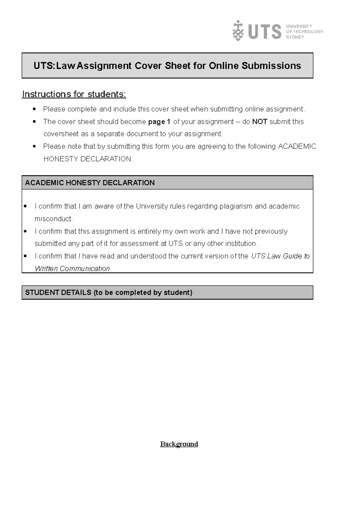 Review essay - UTS:Law Assignment Cover Sheet for Online Submissions In ...