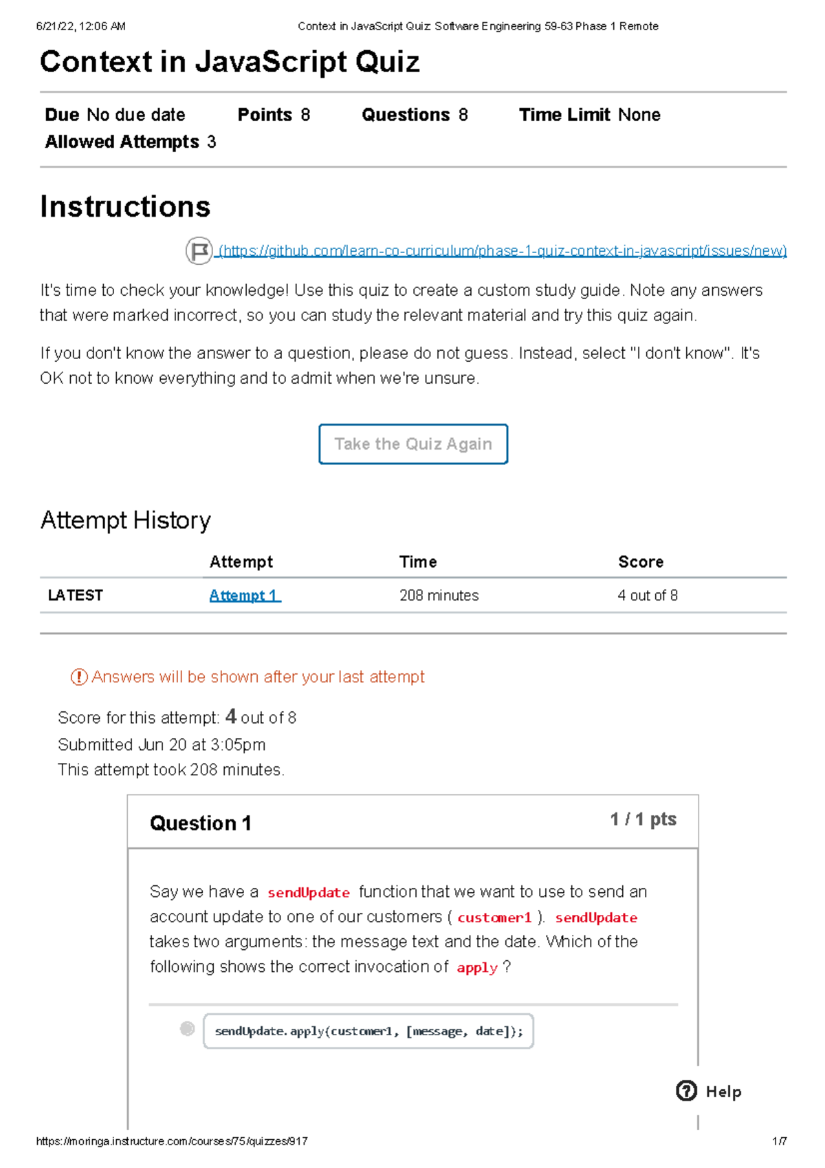 Context In Java Script Quiz Software Engineering 59 63 Phase 1 Remote Context In Javascript 