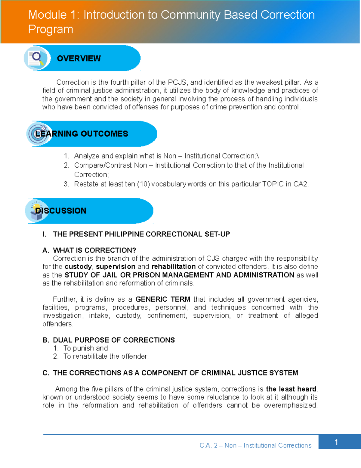 CA 2 Lesson 1 - Module number 1 - Correction is the fourth pillar of ...