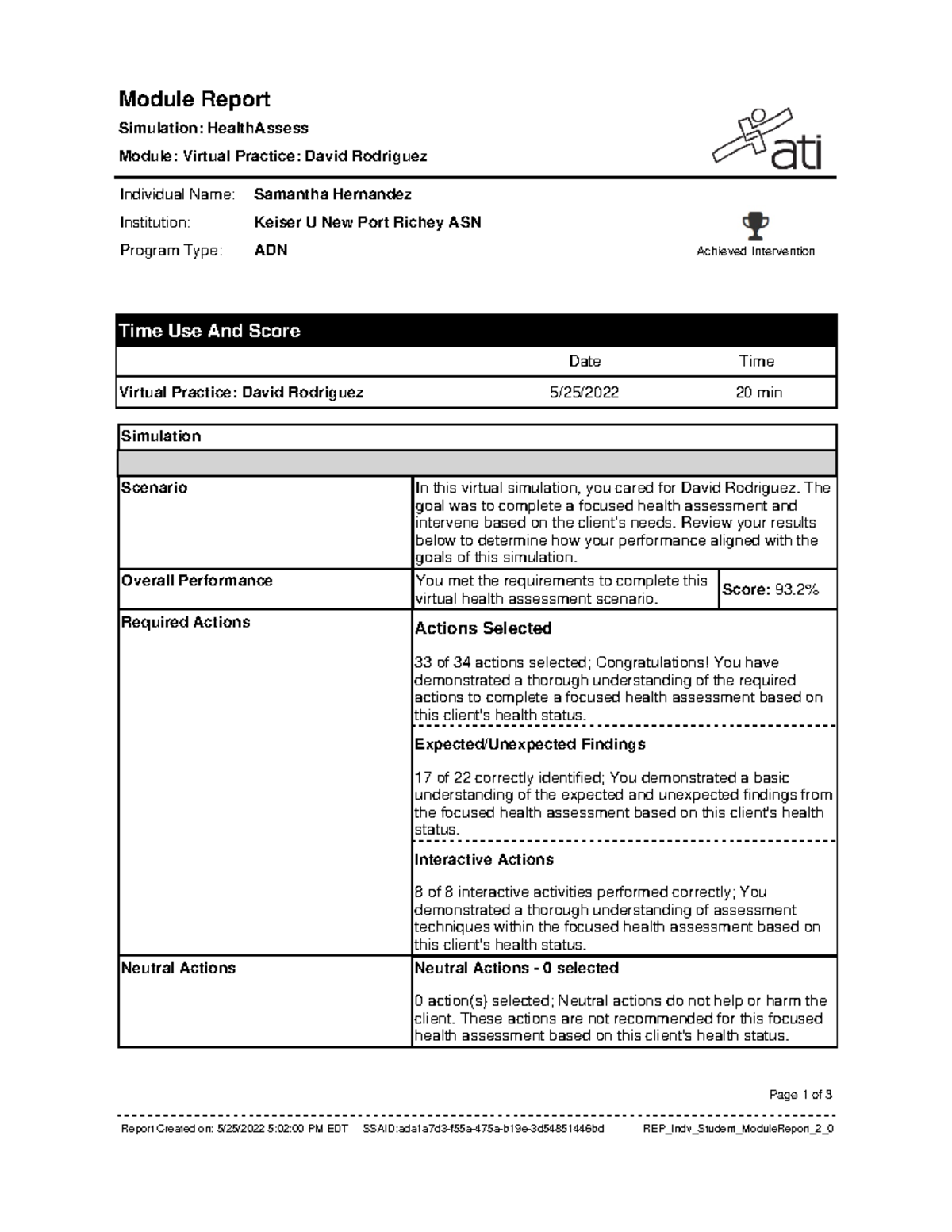 VATI David R - Module Report Achieved Intervention Simulation ...