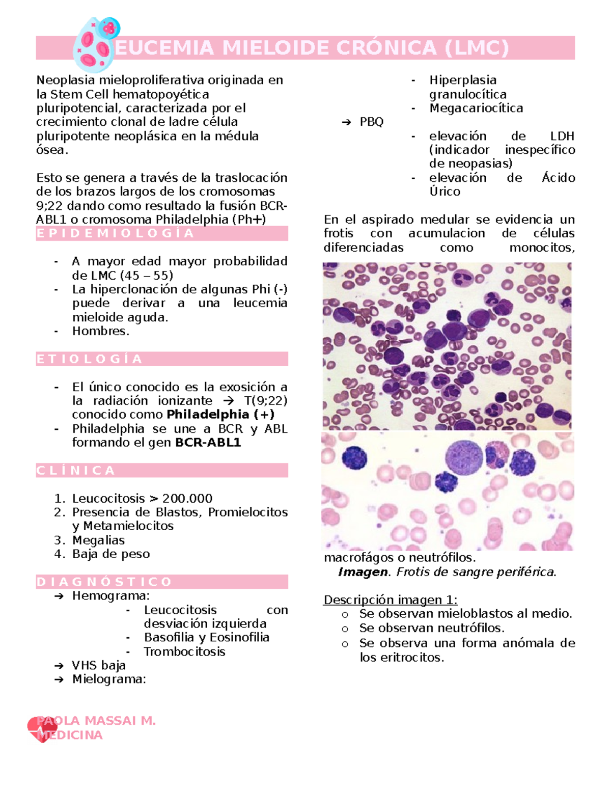 Hematología-LMC - leucemia mieloide cronica resumen - LEUCEMIA MIELOIDE CRÓNICA (LMC) Neoplasia ...