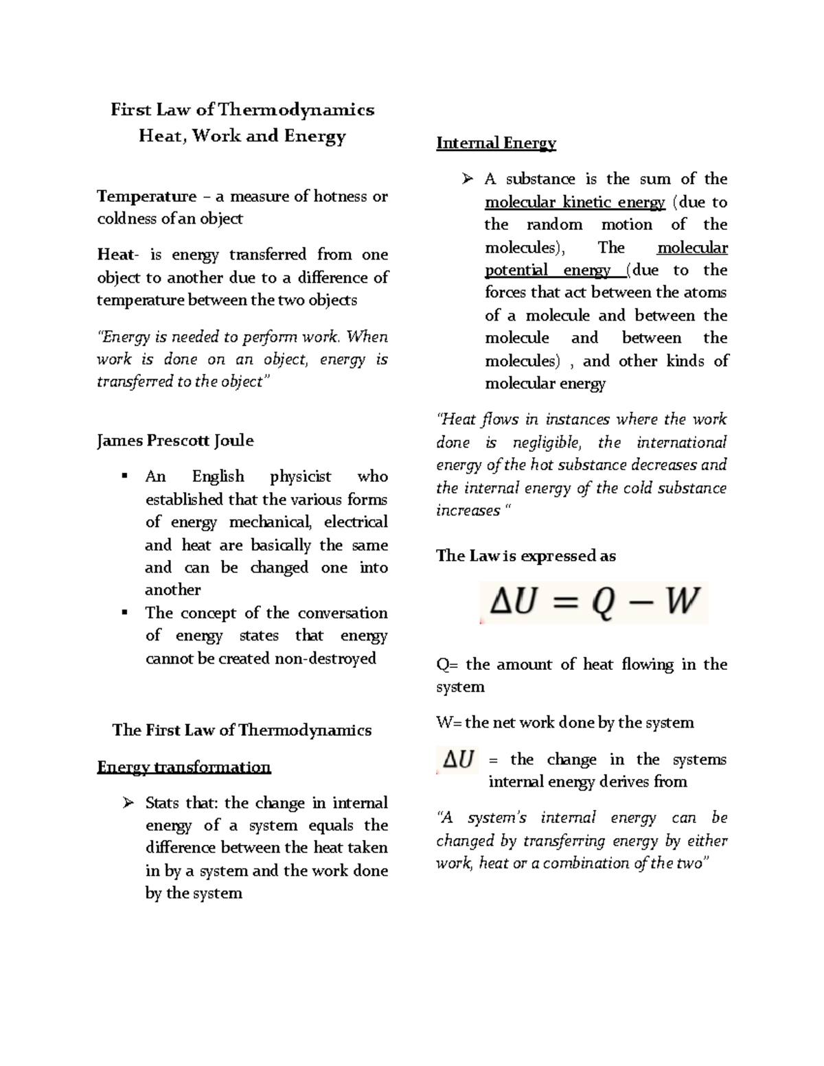 Heat, Work and Energy-First Law of Thermodynamics - First Law of ...