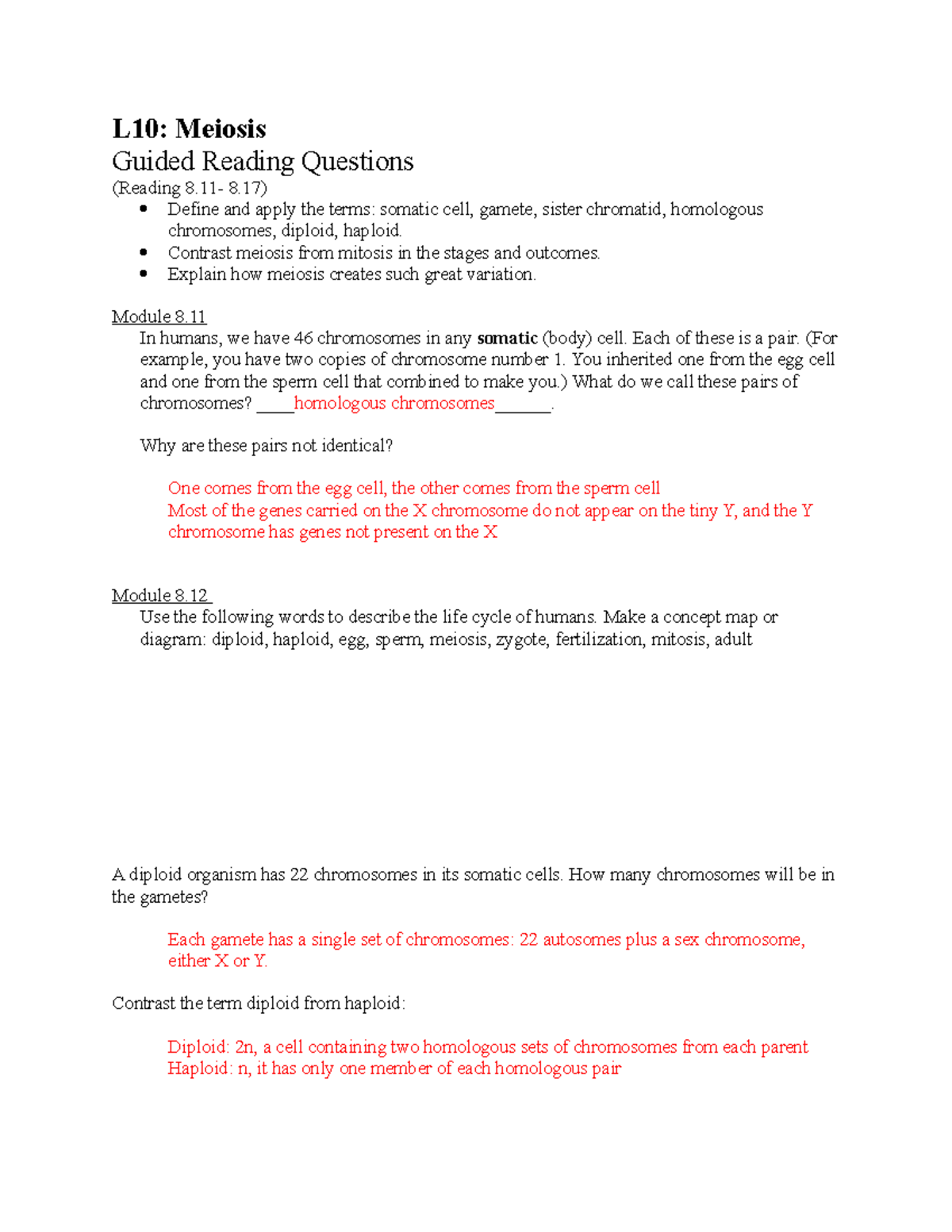 BIOL 101 Lesson 10 GRQ's - L10: Meiosis Guided Reading Questions ...
