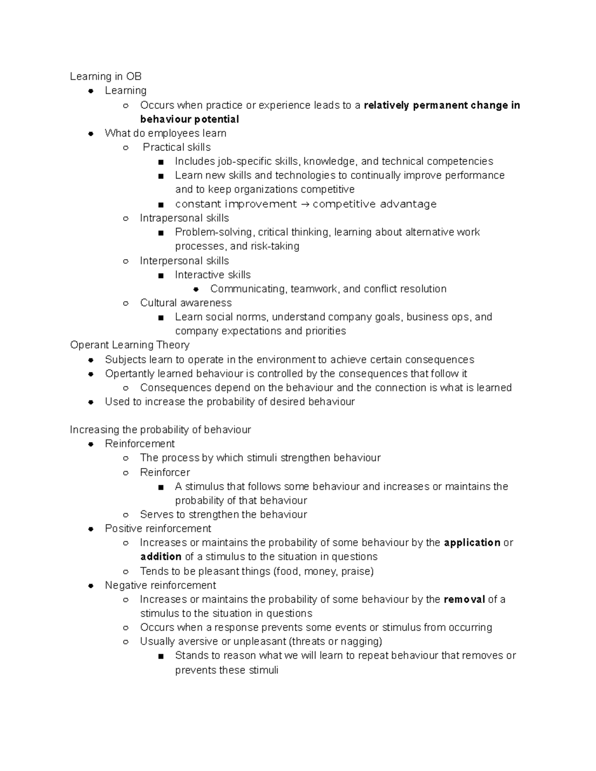 Bu288 Chapter 2 - Learning - Learning in OB Learning Occurs when ...