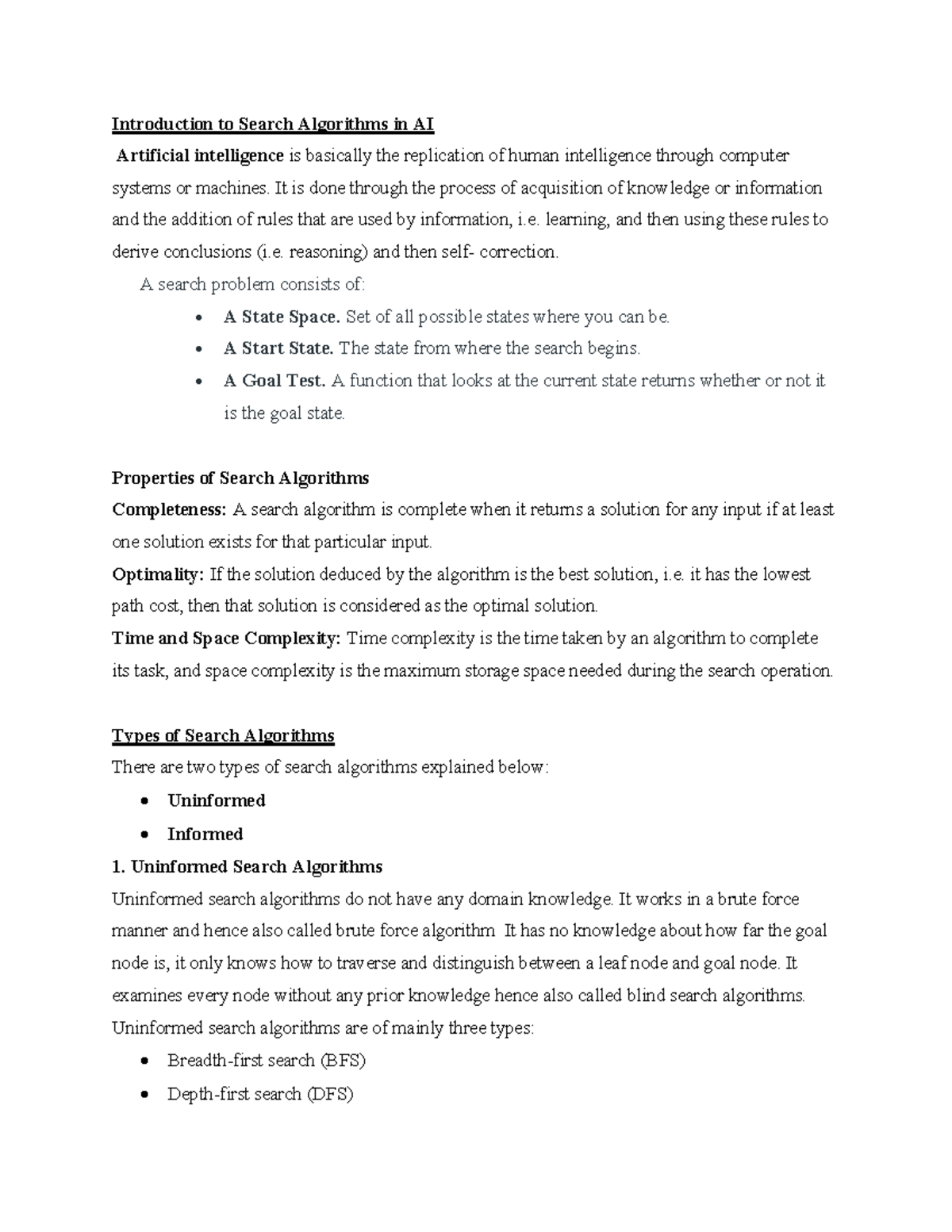 Topic 3 Search Algorithms IN AI - Introduction to Search Algorithms in AI Artificial ...