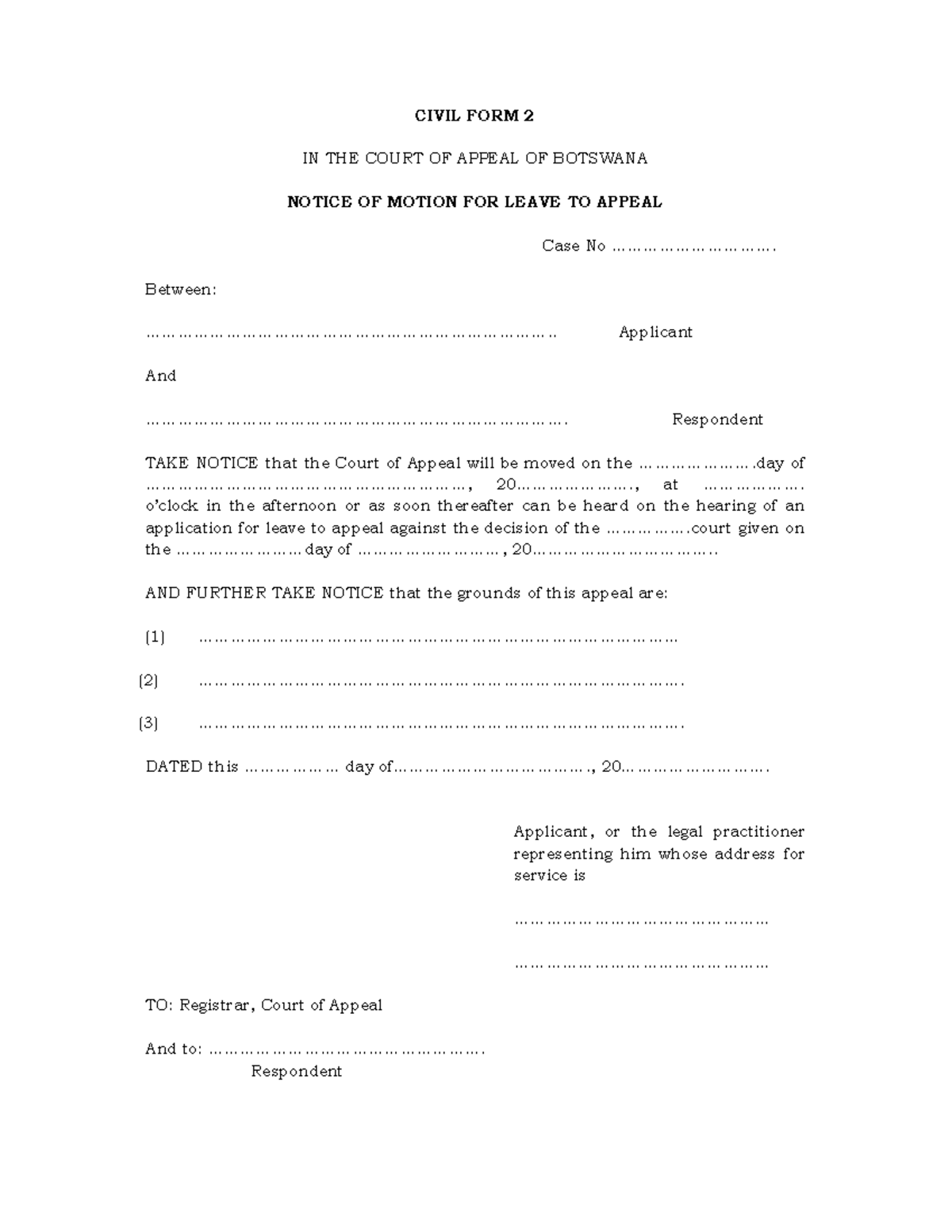 Notice OF Motion FOR Leave TO Appeal- Civil FORM 2 - CIVIL FORM 2 IN ...