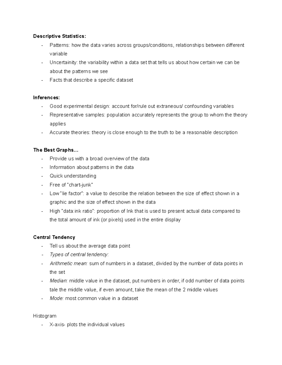 Psych 2811 Midterm - idk - Descriptive Statistics: - Patterns: how the ...