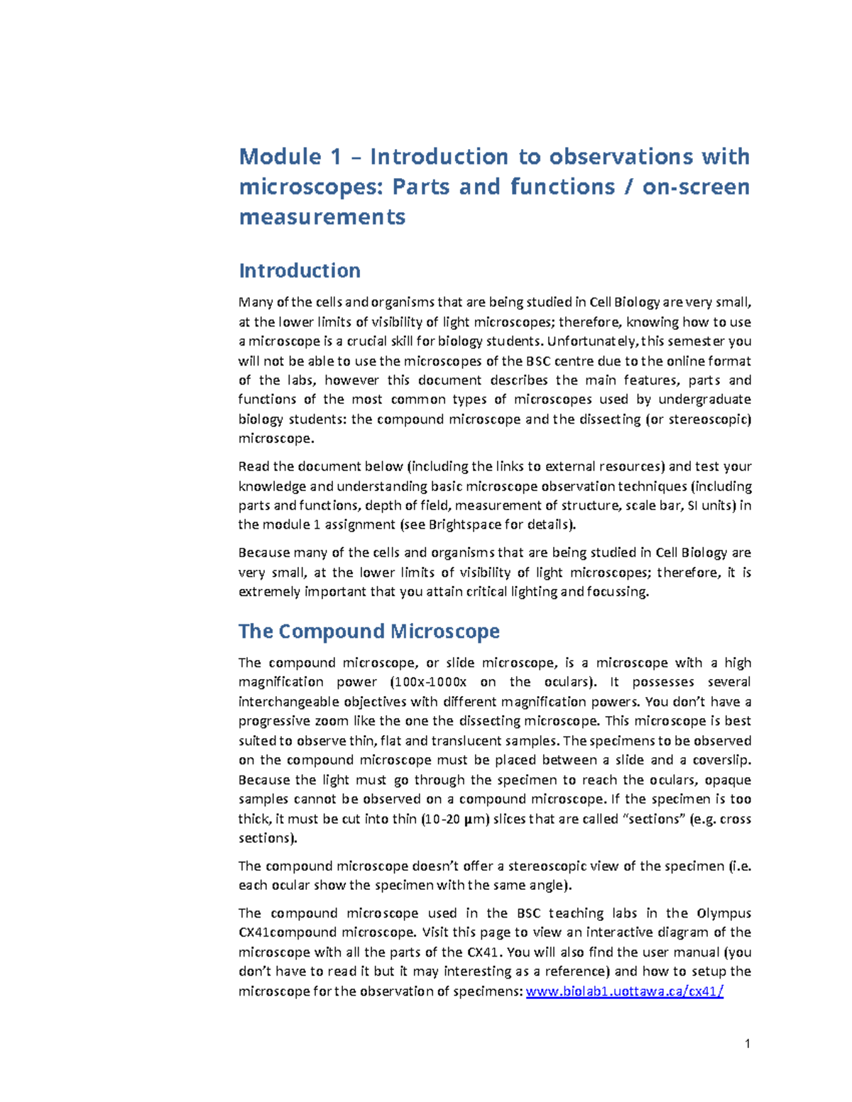 Use of microscope EN - BIO1140 - Module 1 – Introduction to ...