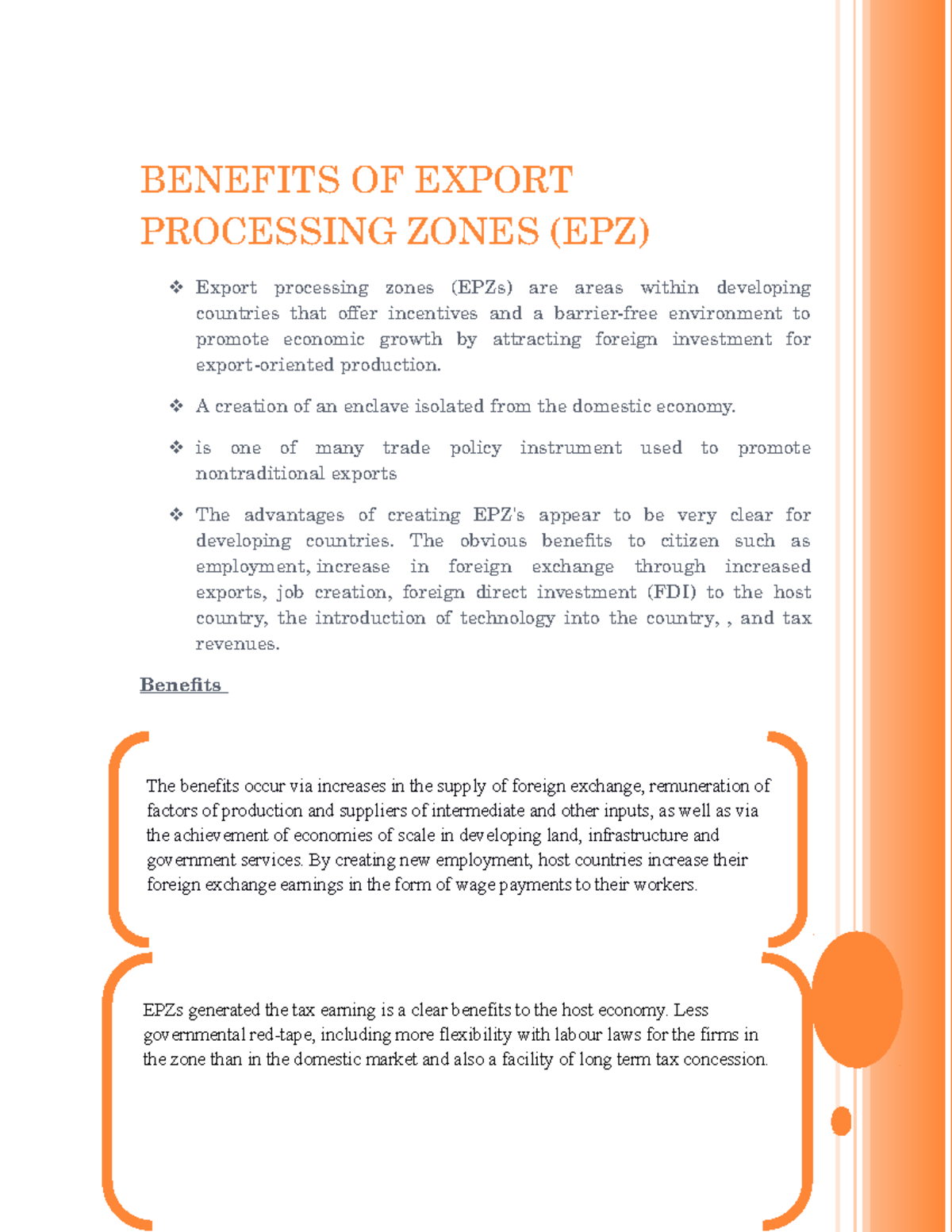 Final - BENEFITS OF EXPORT PROCESSING ZONES (EPZ) Export processing ...