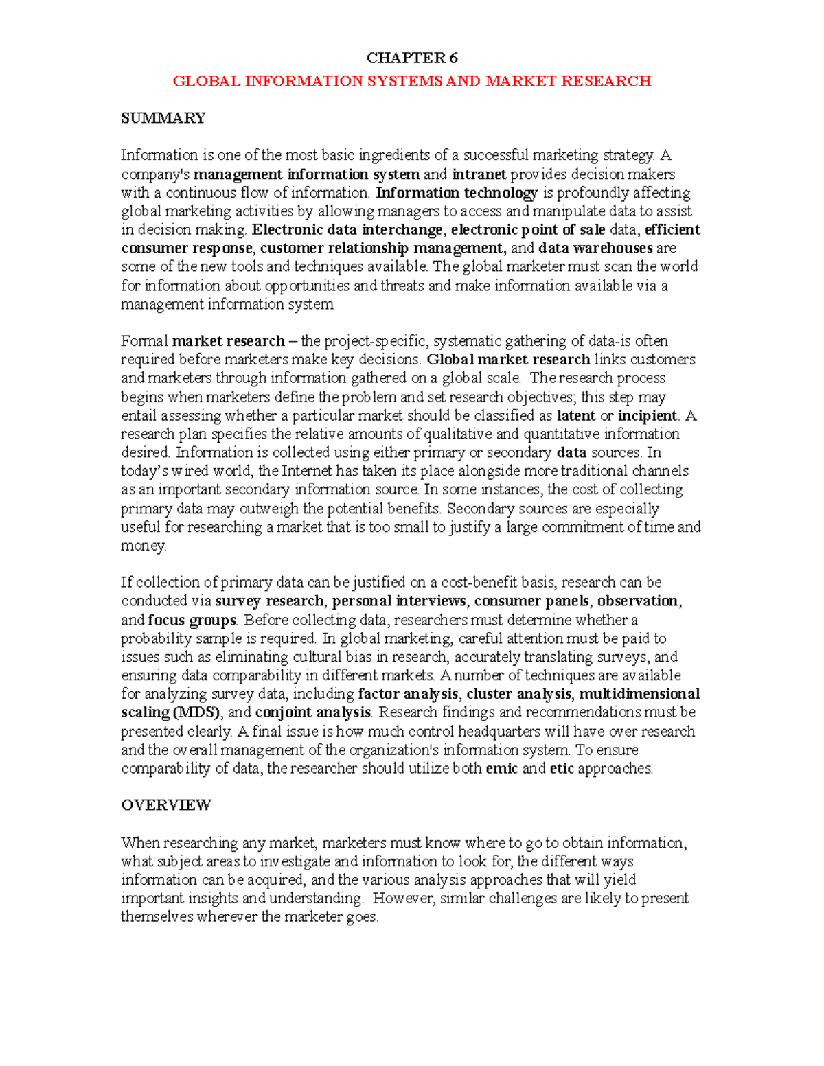 Ch06 Global Information Systems and Market Research - CHAPTER 6 GLOBAL INFORMATION SYSTEMS AND ...