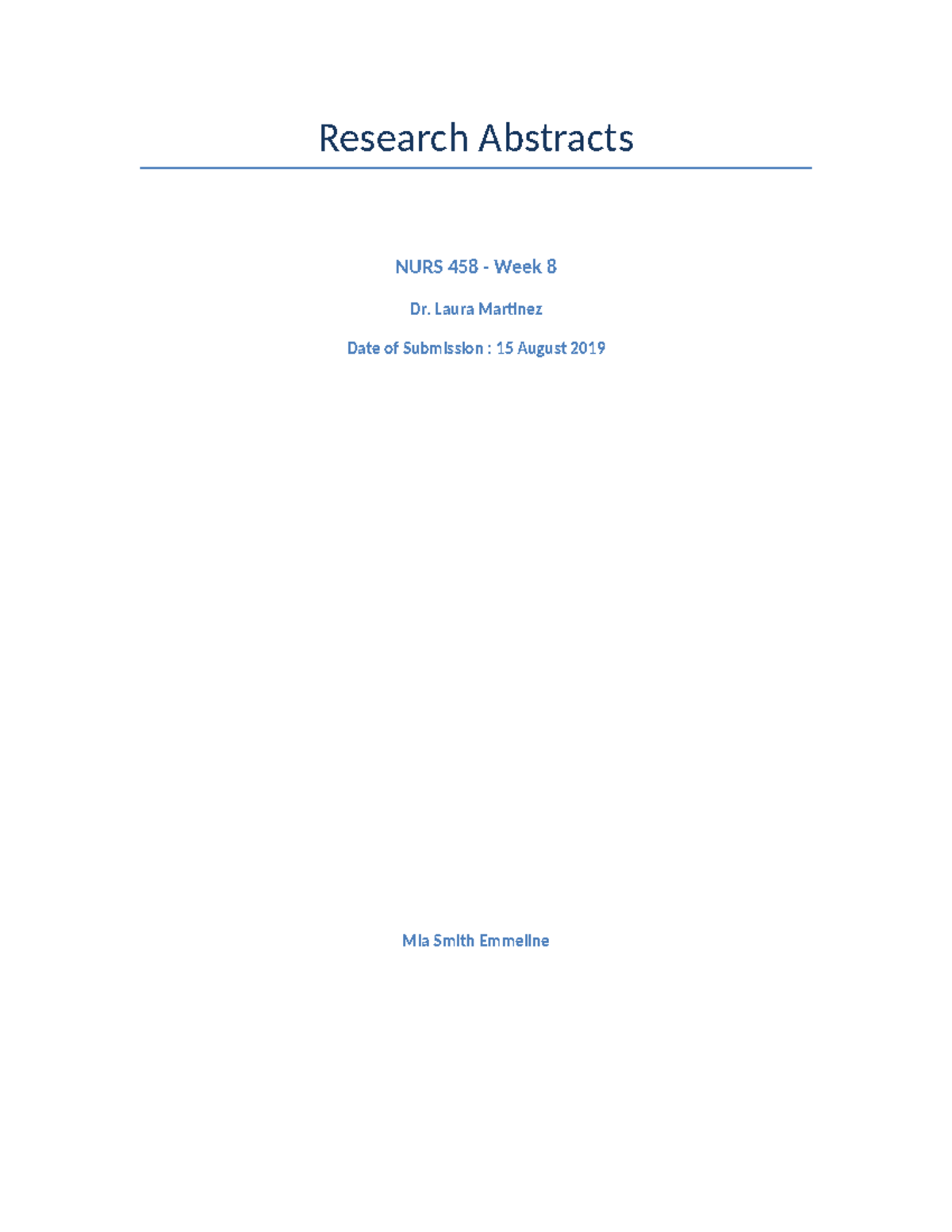 NURS-458-Research Abstracts - Research Abstracts NURS 458 - Week 8 Dr ...