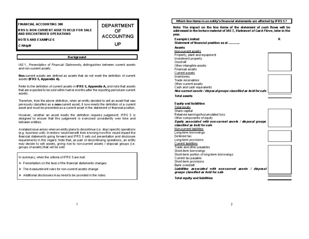 IFRS 5 Notes and examples 2023 - FINANCIAL ACCOUNTING 300 IFRS 5: NON ...