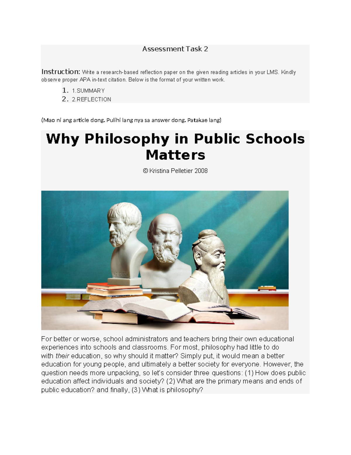 Journal in English Language Teaching - Assessment Task 2 Instruction ...