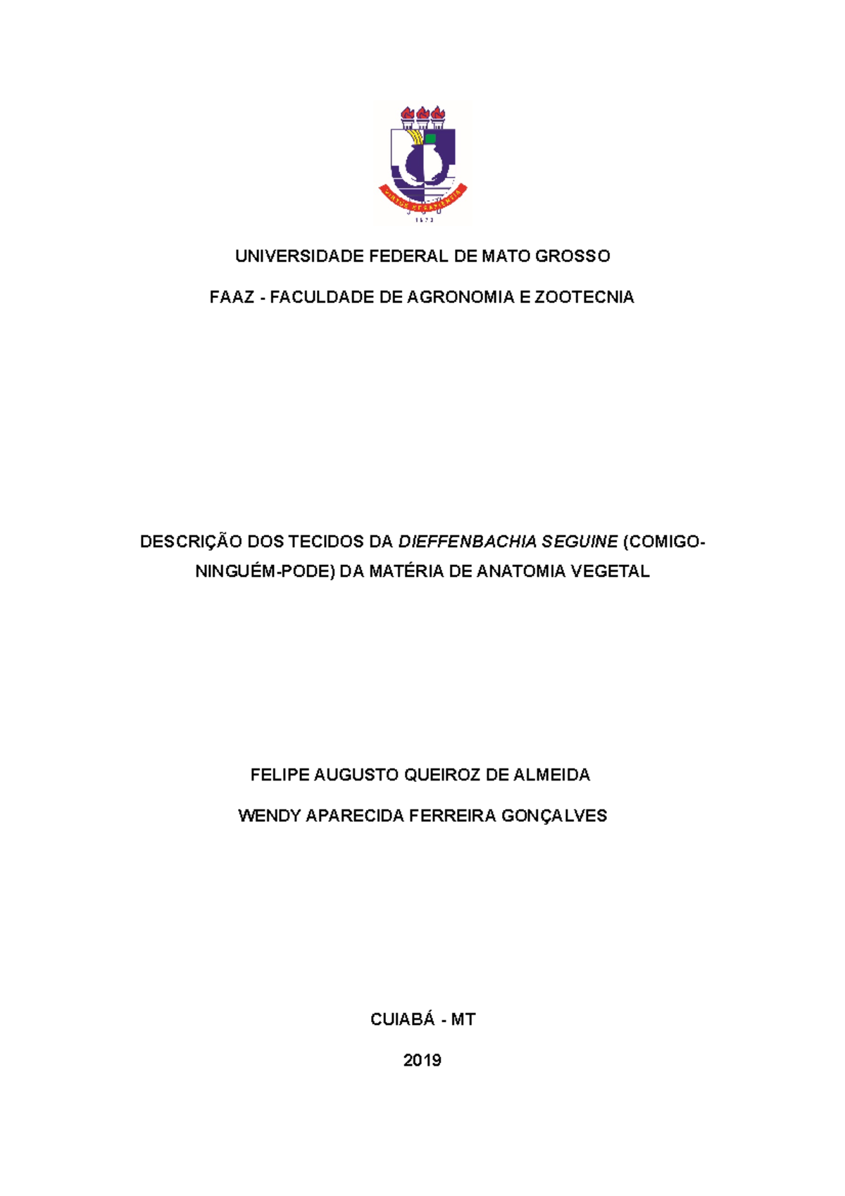 Anatomia Vegetal - Descriçao - UNIVERSIDADE FEDERAL DE MATO GROSSO FAAZ ...