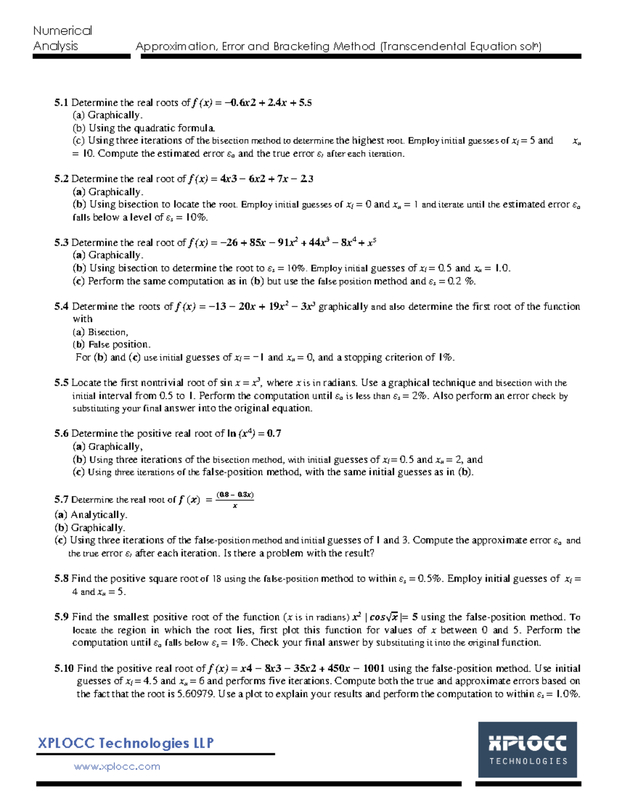 428207837 Bracketing Methods Exercise - Numerical Analysis Approximation, Error and Bracketing ...