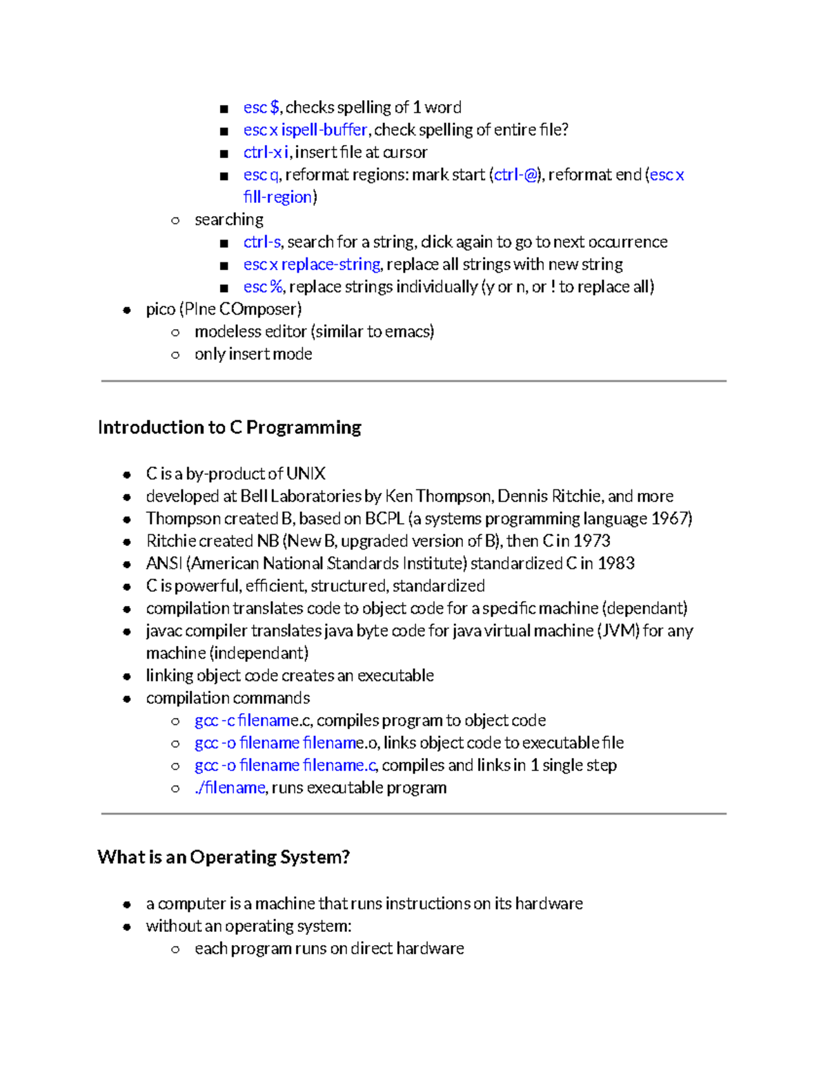 Compsci 2211 Notes 5 Esc Checks Spelling Of 1 Word Esc X Ispell Buffer Check Spelling Of 