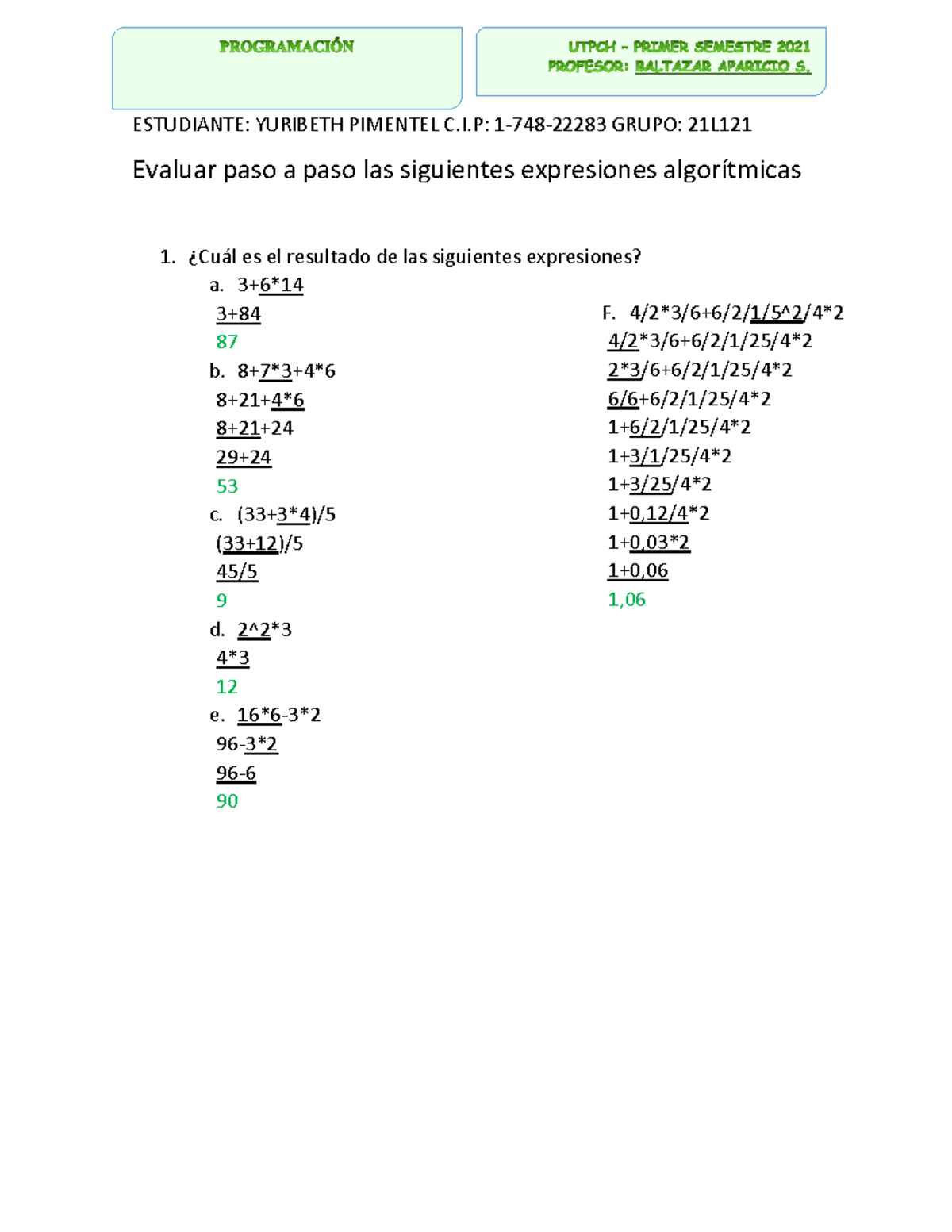 Tarea 3 Practica de expresiones algebraicas - Programación - UTP - Studocu