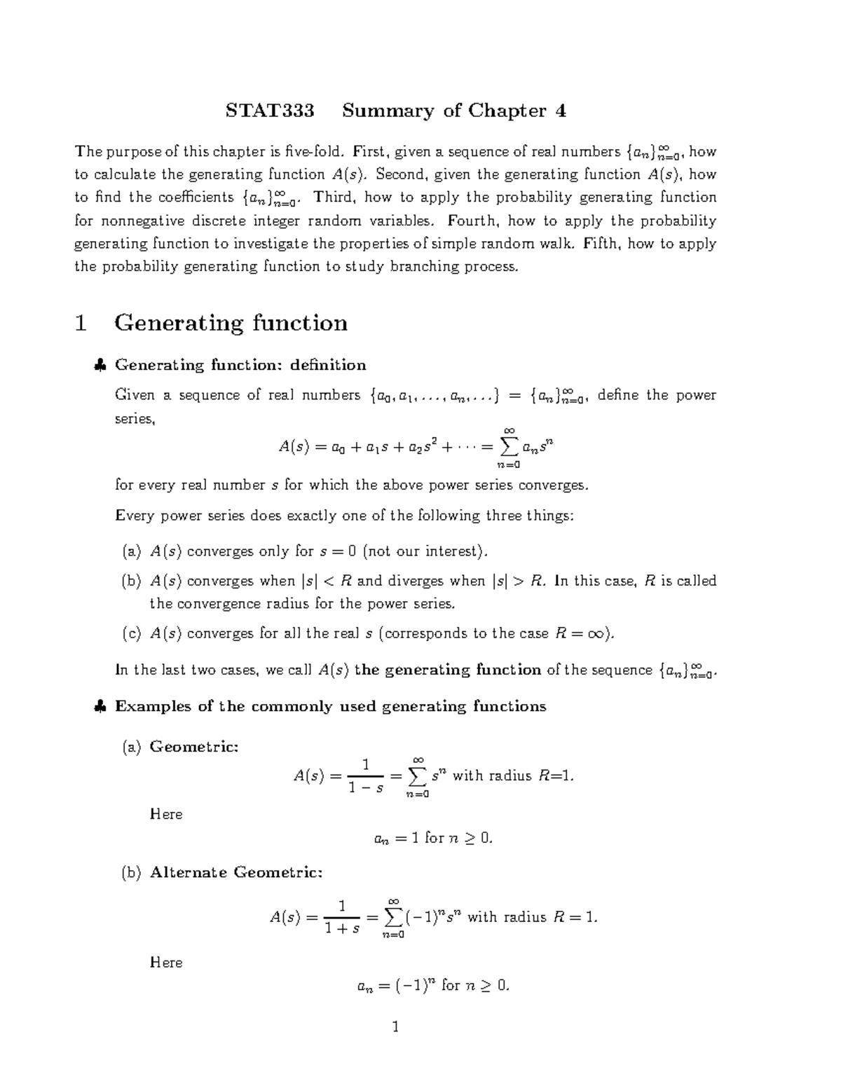 Ch4 summary - STAT333 Summary of Chapter 4 The purpose of this chapter is five-fold. First ...