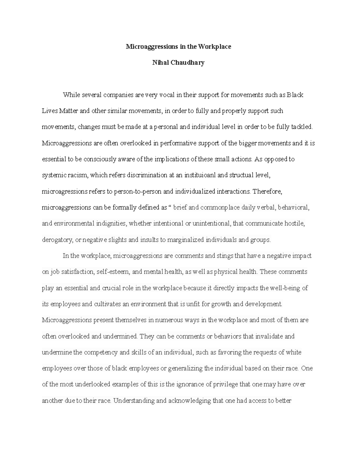 DEI Paper Discrimination in the Workplace - ENGW 1111 - NU - Studocu