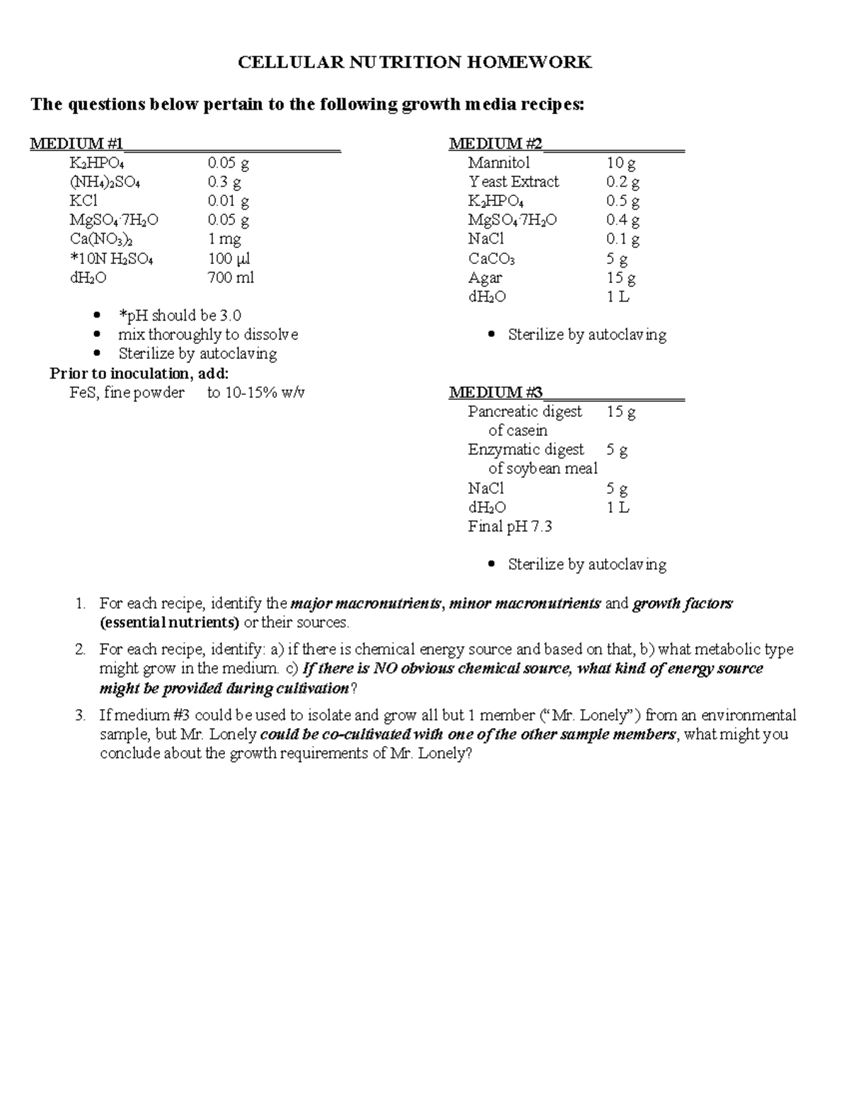 Cellular Nutrition – Homework - CELLULAR NUTRITION HOMEWORK The ...