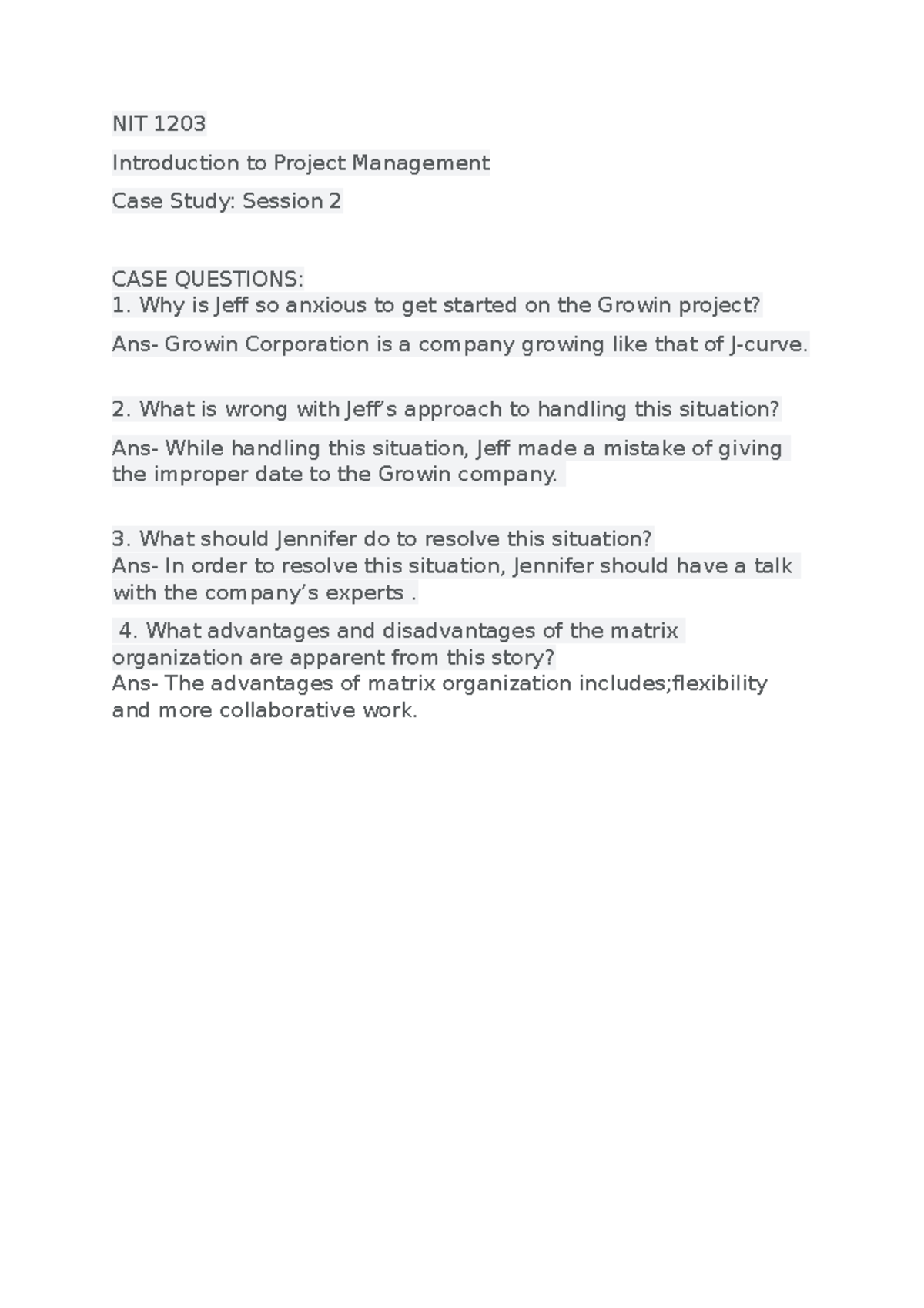 Case study 2 practical work of week 1 and class 2 - NIT 1203 ...