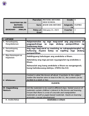 Quiz#4 - pagsusulit sa filipino - Pangalan: Seksyon: QUIZ # A. Panuto: Tukuyin kung ANAPORA o ...