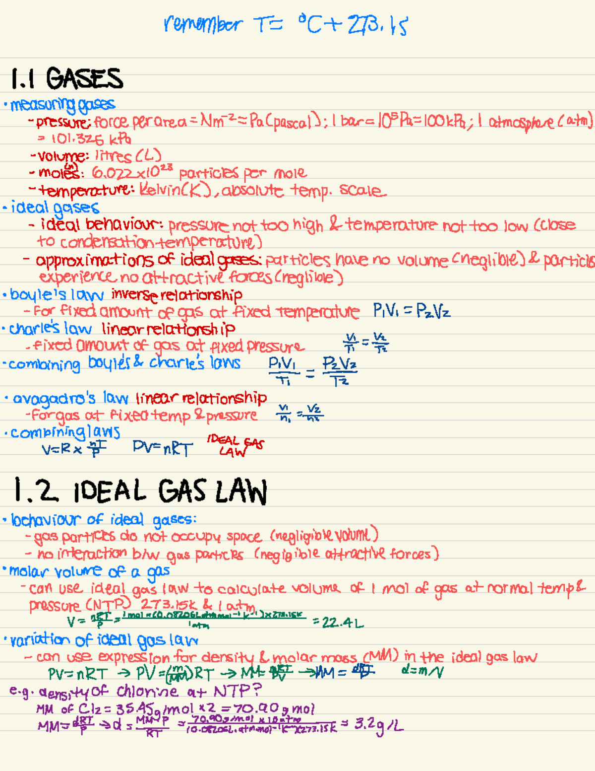 CHEM 1302 pt 2 - notes - remember T= o C + 213. IS 1 GASES · measuring ...
