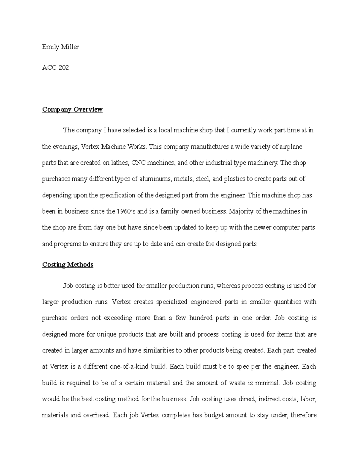 3-2 Assignment Costing Methods - Emily Miller ACC 202 Company Overview ...