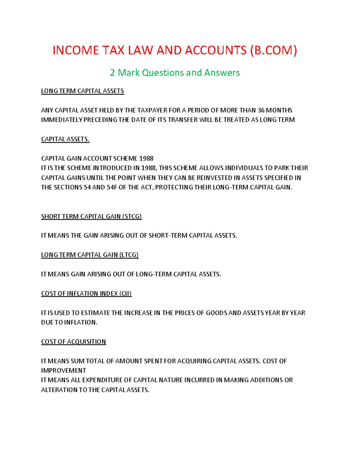 Income TAX LAW AND Accounts 5 INCOME TAX LAW AND ACCOUNTS B 2 Mark