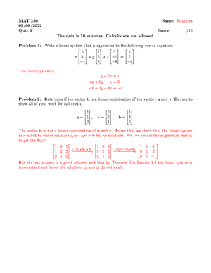 Quiz 9, Solutions - MAtrix algebra quiz with answers - MAT 230 Name ...