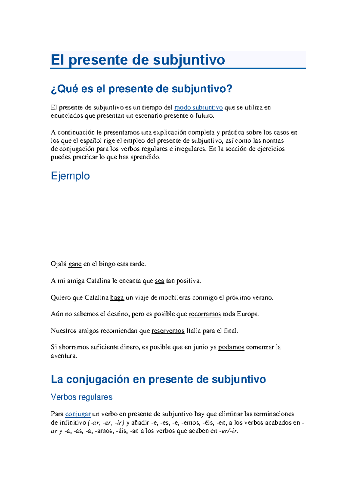 Presente de Subjuntivo - A continuación te presentamos una explicación ...